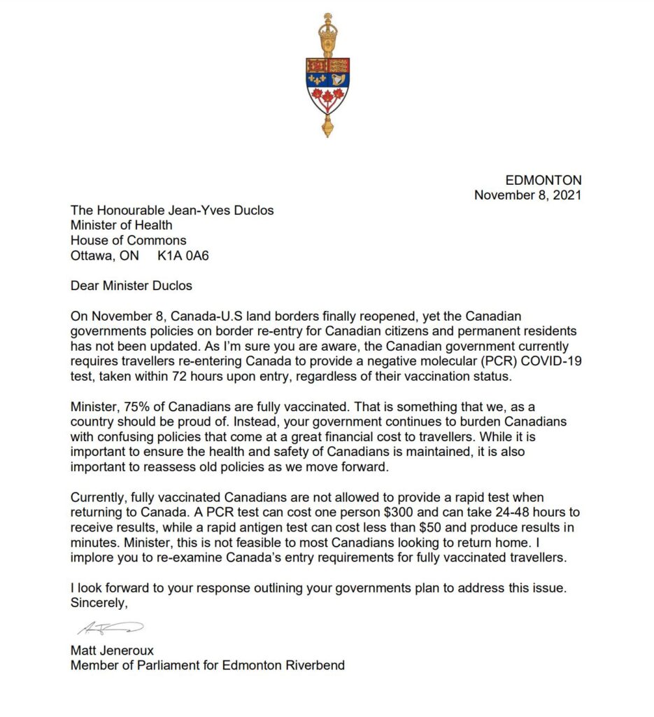 LETTER: Minister of Health should re-examine mandatory PCR testing upon ...